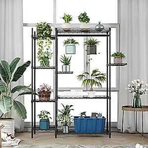 Xiofio Plant Stands for Indoor Plantsd Outdoor Plant Shelf, 4 Tier More Than 14 Pots Flower Pots Holder Storage Shelf Flower Stands With hanger rod for Living Room Balcony and Garden,Black