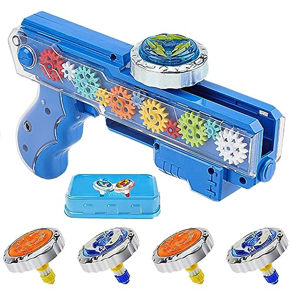 Bey Battling Top Burst Gyro Toy Set with 4 Spinning Top Burst Gyros 1 Toy Launchers Combat Battling Game Gifts for Boys Children Kids Ages 6+ (Blue)