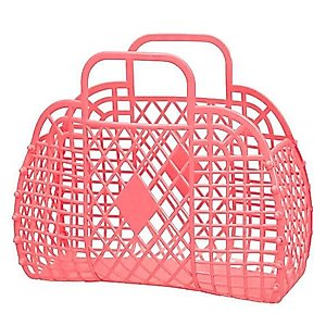 80's Retro Style Jelly Purse Retro Jelly Beach Bag Summer Child Bag Plastic Storage Basket Kids Baby Wedding Flower Girl Bachelorette Favors Boo Bags (020-coral)