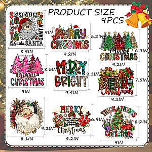 EOGOW Christmas Iron on Transfers, 9PCS Iron on Decals for T Shirts Iron on Transfers Dtf Transfers Ready to Press Heat Transfer Designs Screen Print Transfers Ready to Press Iron on Shirt Decals