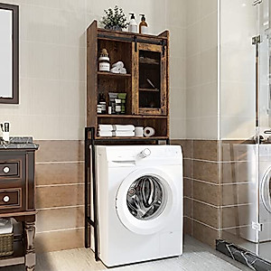 Walmokid Bathroom Storage Cabinet Over Toilet w/Adjustable Shelf & Sliding Door, 5-Tier Over The Toilet Storage Rack Anti-tilt Bathroom Organizer Over Toilet,Rustic Brown