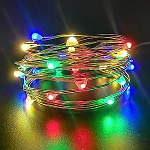 Pack 2 Battery Operated Mini Led String Lights with Timer 6Hours on/18Hours Off,Indoor Led Fairy Lights for Christmas Wedding Party Lighting Decorations,30 Count LEDs,10Feet Silver Wire (Multi Color)