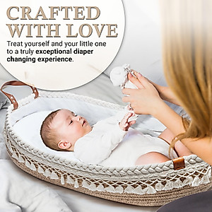 Premium Baby Changing Basket with Leather Handles and Plush Foam Pad - Changing Basket for Baby Dresser - Works great as Changing Table Basket and Baby Change Basket - Baby Changing Basket for Dresser