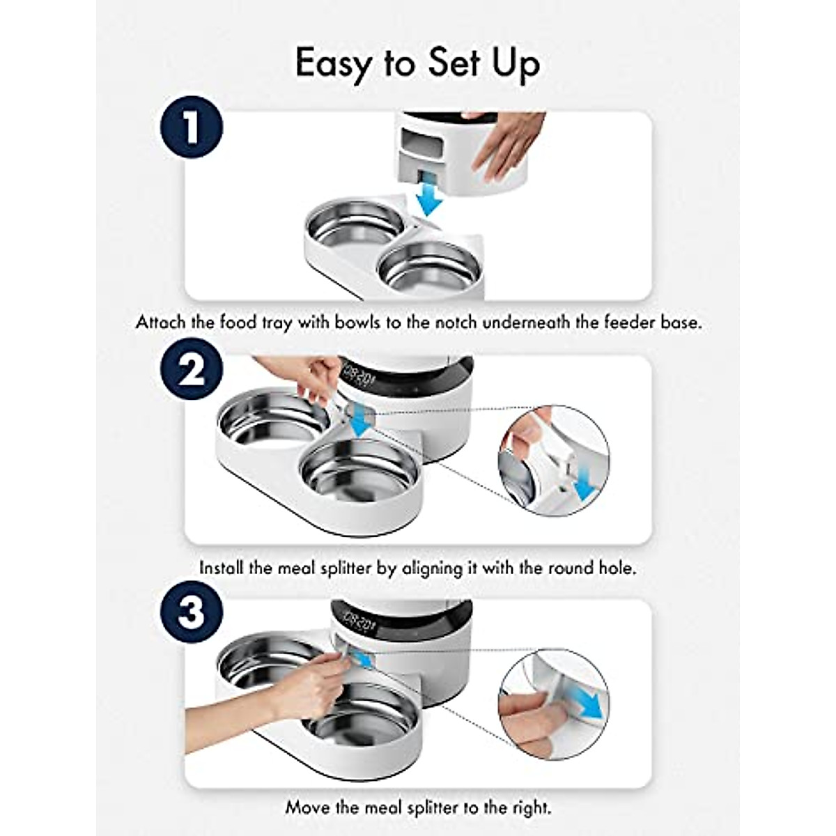 PETLIBRO Pet Food Splitter with Stainless Steel Bowls, Automatic Cat Feeder Bowls for Two Cats or Dogs, Suitable for PETLIBRO Automatic Cat Feeder PLAF005, PLAF006, PLAF103, PLAF203