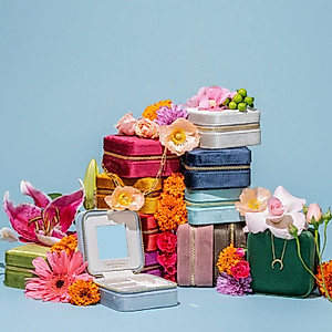 Plush Velvet Travel Jewelry Box Organizer | Travel Jewelry Case, Jewelry Travel Organizer | Small Jewelry Box for Women, Jewelry Travel Case | Earring Organizer with Mirror - Dusty Pink