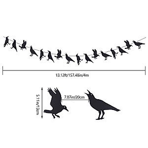 jiebor 4Pcs Halloween Paper Garland Banner Crow Streamers Hanging Ornaments Party Supplies for Halloween Party Home Classroom Office Door Wall Fireplace Decorations Black