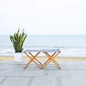 Safavieh PAT7053C-SET2 Outdoor Breanne Natural and Navy Striped (Set of 2) Stool