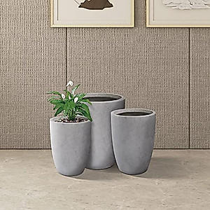 Kante 18.1" 20.4" 22.4" H Round Concrete Modern Tall Planters Set of 3 for Outdoor Indoor, Decorative Plant pots with Drainage Hole & Rubber Plug for Home & Garden Weathered Concrete