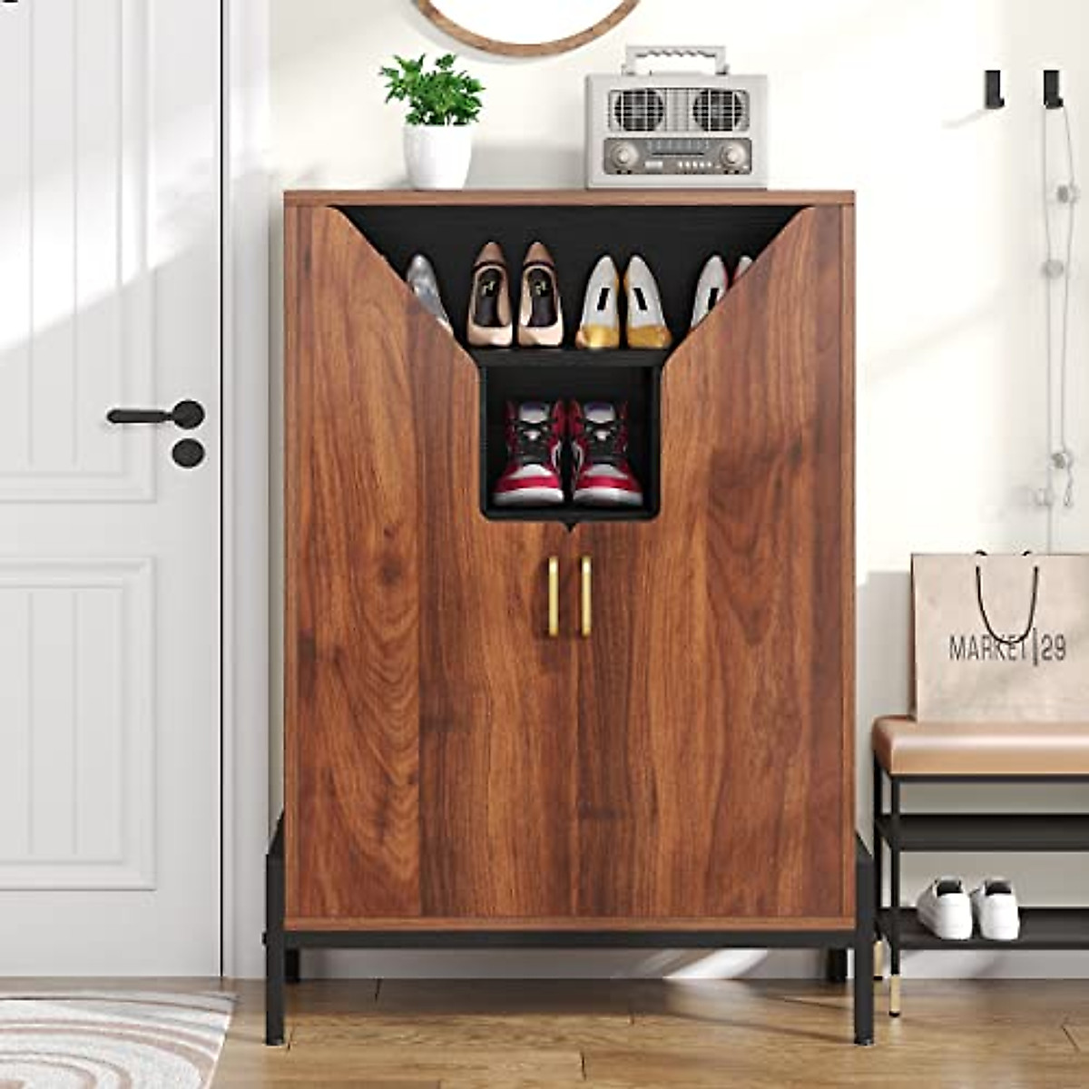 Tribesigns Large Shoe Cabinets, 23 Pairs Shoes Storage Cabinet for Mens with Doors and Adjustable Shelves for Entryway, Hallway