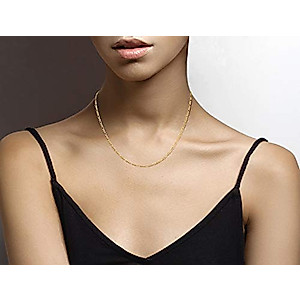 Miabella Solid 18K Gold Over Sterling Silver Italian 2.3mm Diamond-Cut Figaro Link Chain Necklace for Women Men, 925 Made in Italy (Length 18 Inch (Small))