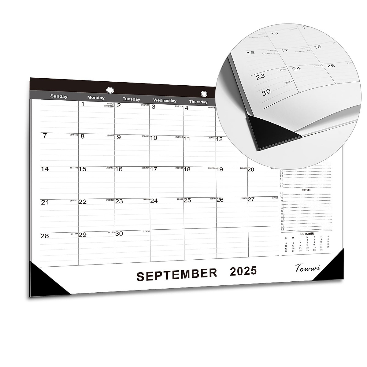 TOWWI Monthly Desk Pad Calendar Desk/Wall Calendar for Daily Schedule Planner, 16.7x11.6 inches (Black)