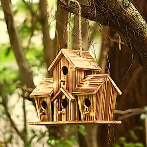 XAOGUA Bird House,Bird House for Outside,Bird House for Outside Clearance,Large Bird House,4 Hole Handmade Natural Bird House for Backyard/Courtyard/Patio Decor,Wooden Bird Houses for Outside Hanging