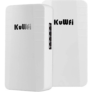 KuWFi Wireless WiFi Bridge Outdoor CPE Kit Point to Point 2.4G 300Mbps Waterproof Long Range WiFi Extender with Ethernet Port