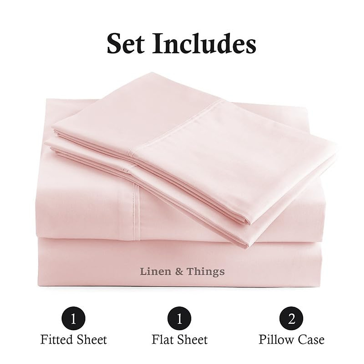 Luxury Soft 4 Piece Sheet Set, 800 Thread Count Egyptian Cotton - King Size Bed Sheet Set, Super Soft Sateen Weave, Fit Mattress 15'' Deep Pocket - Blush Solid