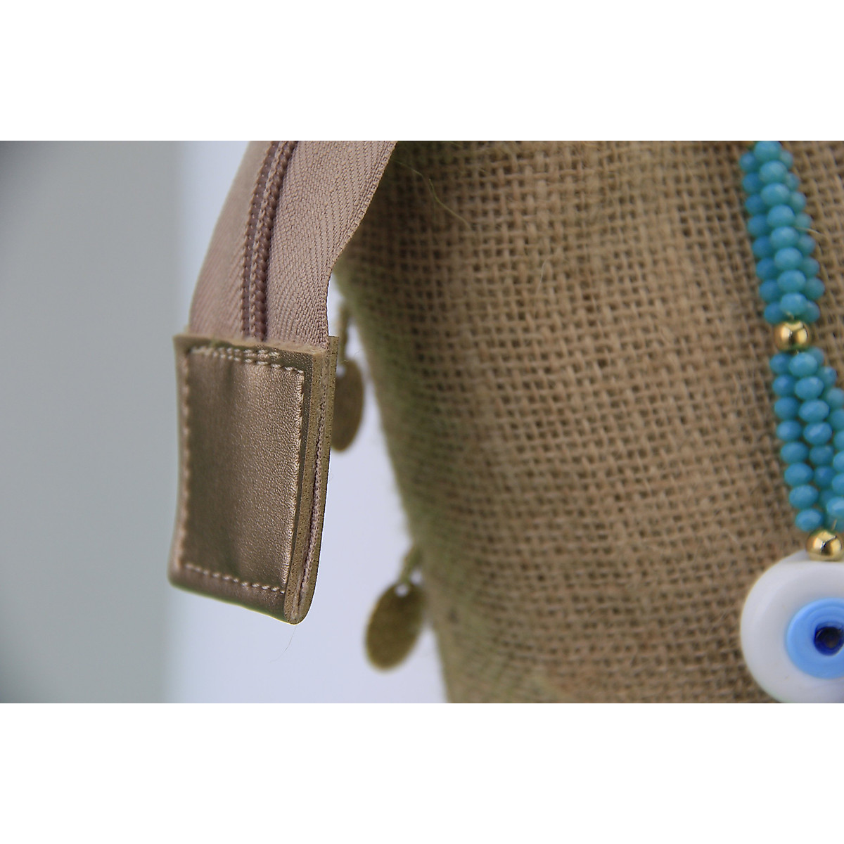 KarensLine Handmade Evil Eye Beach Bags Eco Friendly Bags Shoulder Bag Women Zipper Closure Wipeable Inner Lining