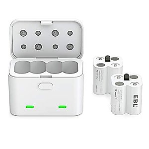 EBL Rechargeable Batteries Compatible with Arlo, CR123A Camera Batteries 2 Packs (3000mAh) and Battery Charger Work with Arlo Wireless Security Cameras(VMK 3200/VMC3030/VMS3330/3430/3530/) Upgraded