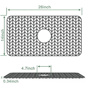 Silicone Sink Protectors for Kitchen Sink, GUUKIN 26''x 14'' Sink Mat Grid for Bottom of Farmhouse Stainless Steel Porcelain Sink with Center Drain (Grey)