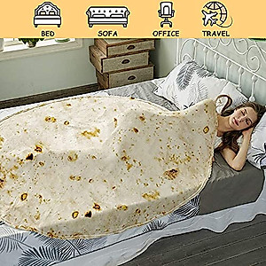 Burritos Tortilla Throw Blanket, Tortilla Wrap Blanket, Novelty Tortilla Round Blanket Giant Tortilla Round Soft Blanket for Adults and Kids