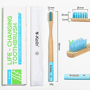 Y-Kelin Bamboo V-Shaped Orthodontic Toothbrush，Eco Friendly Bamboo Toothbrush（3pcs） Soft Bristle Toothbrush (Pink Soft)