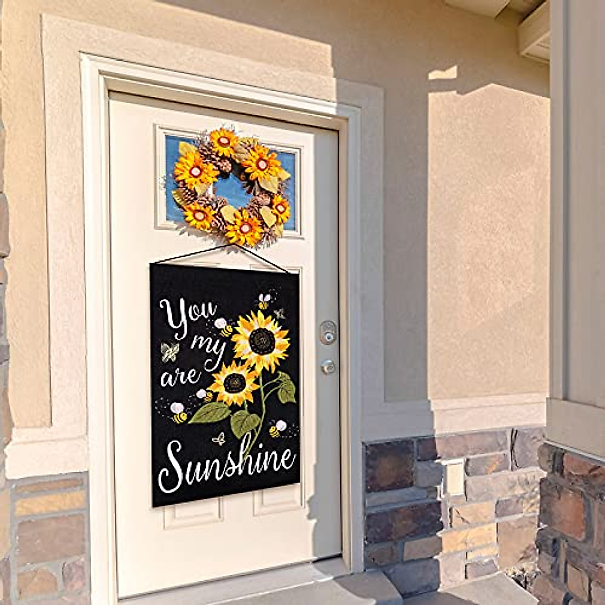 2 Pieces Sunflower Welcome Garden Flag Flower Vase Burlap Vertical Double Sided Sunflower Yard Flag Floral Bee Seasonal Flag for Outdoor Yard Lawn Home Decoration