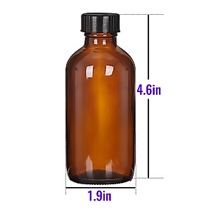 6 Pack 4 oz Amber Glass Boston Bottles, Round Tinture Bottles with Black Caps for Essential Oil, Perfume, Homemade Vanilla Extract and Liquid
