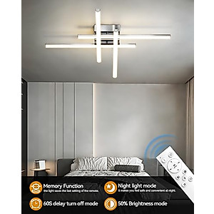 JFHTNFJ 24in Modern LED Ceiling Light, 40W Dimmable with Remote Control Semi Flush Mount Ceiling Light Fixture, Chrome LED Ceiling Lamp for Bedroom Kitchen Living Room