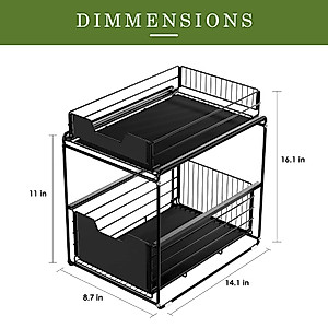 Across-Star Pull Out Under Sink Cabinets Organizer, Stackable 2 Tire Sliding Countertop Organizer, Under Sink Storage Drawer Shelf for Kitchen, Bathroom (Black)