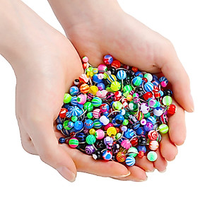Junkin 200 Pieces Belly Button Rings Barbells Colorful Body Piercing Jewelry Navel Barbell Body Stainless Steel Belly Button Rings Body Piercing Jewelry for Women Girls