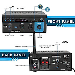 Pyle Home Home Audio Power Amplifier System 2X40W Mini Dual Channel Sound Stereo Receiver Box w/ LED For Amplified Speakers, CD Player, Theater via 3.5mm RCA for Studio, Home Use Pyle PCA2 Black