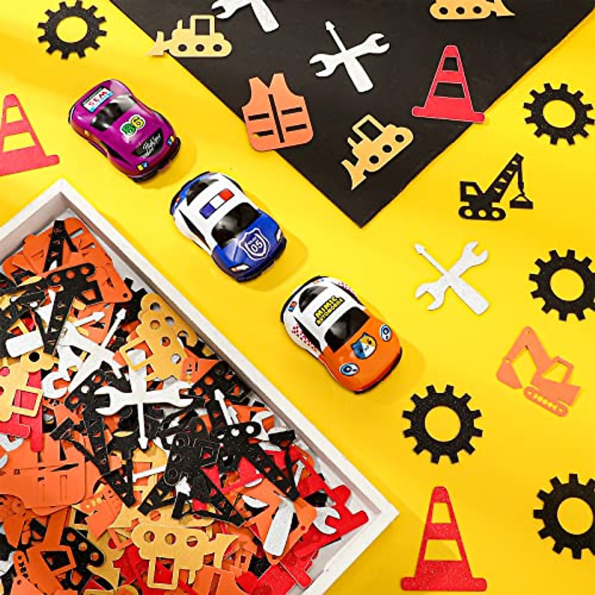 240 Pieces Construction Confetti Construction Party Supplies Construction Table Confetti Boy Birthday Party Favor Forklift Crane Excavator Gear Vest Roadblock Wrench Party Decorations for Baby Shower