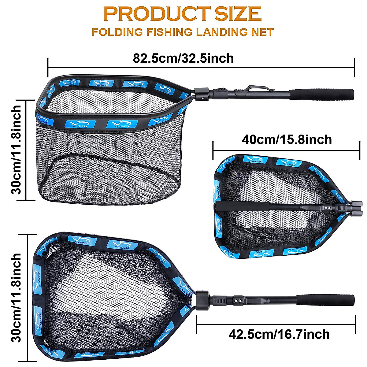 PLUSINNO Floating Fishing Net for Steelhead, Salmon, Fly, Kayak, Catfish, Bass, Trout Fishing, Rubber Coated Landing Net for Easy Catch & Release, Compact & Foldable for Easy Transportation & Storage