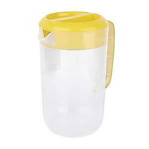 Housoutil Plastic Large Water Pitcher with Lid, 1 Gallon/ 4L Carafes Drinks Water Jug, Shatterproof Straining Pitcher Round Lid for Hot/ Cold Lemonade Juice Beverage Ice Tea Kettle ( Yellow )