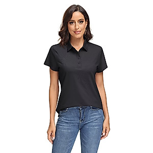 MAGCOMSEN Polo Shirts for Women Quick Dry T Shirts Golf Shirts Pique Short Sleeve Tennis Shirts Athletic Shirt Hiking Shirts Black S