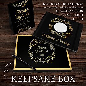 Elegant Black Funeral Guest Book, 10 x 8 Inches 120 Pages Guest Book for Funeral, 360 Entries Guest Book for Funeral and Memory, Memorial Service Guest Book with Pen and Sign, Memorial Guest Book