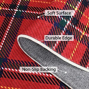 ROYHOME 8x10 Christmas Area Rug Xmas Buffalo Plaid Machine Washable Carpet Rug Holiday Decorative Gingham Check Floor Cover Non Slip Stain Resistant Accent Rug for Living Room Bedroom Decor, Red