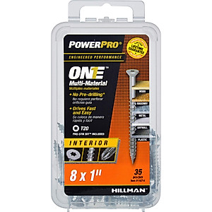 Power Pro Premium One Multi-Material Flat Head Screws, Zinc Plated Steel, Fasten in Wood, Metal, Concrete, Drywall and Plastic, Silver, #8 x 1 inch, Box of 35 Screws