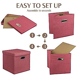 XYXYLY 2 Pack Foldable Cubes Storage Bins with Lids 12.6 * 12.6 * 12.6" Collapsible Fabric Cubbies Storage Baskets for Shelf Closet Organizer Home Bedroom Office Nursery
