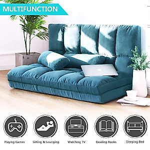 Harper & Bright Designs Adjustable Floor Sofa and Couch for Living Room and Bedroom, 5 Position Floor Gaming Chair, LoveSeat (Loveseat Couch, Blue Couch)