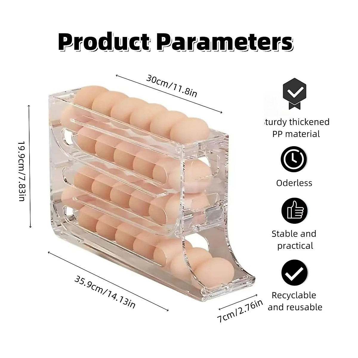 Lshnrd 4 Tiers Egg Holder for Fridge,Auto Rolling Egg Fridge Organizer,Space-Saving Egg Dispenser Holder for Refrigerator,Large Capacity Egg Storage Rack(Transparent)