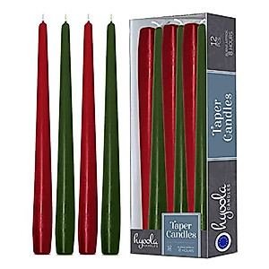 Hyoola Christmas Candles - Green and Red Taper Candles 10 Inch Dripless, 12 Pack Unscented Holiday Candles - European Made