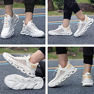 Dannto Men Women Running Shoes Breathable Walking Sneakers Lightweight Athletic Tennis Casual Sport Gym Fashion Blade,Brown,44,Men Size 11 /Women Size 12