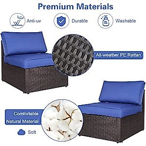 Peach Tree Outdoor Furniture All-Weather Sectional Wicker Sofa Set 7 PCs Patio Rattan Clearance with Washable Cushions and Coffee Table, Backyard, Pool