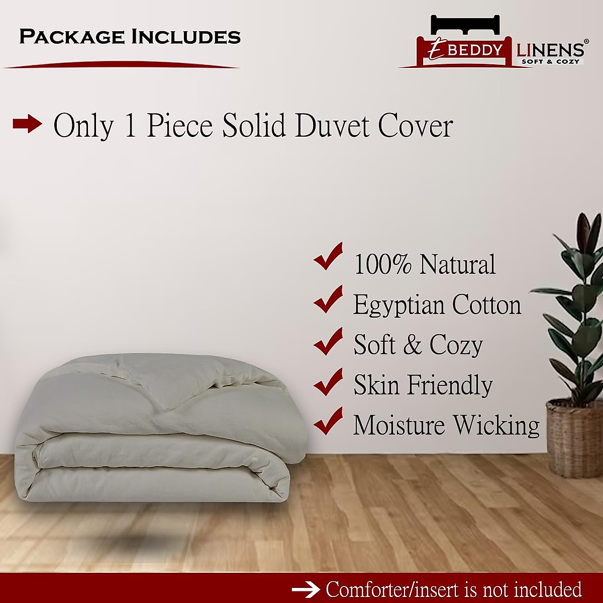 eBeddy Linens Luxury Duvet Cover Extra Large King Size 136x120 Inch 100% Long-Staple Egyptian Cotton Soft and Breathable 1 Pieces Comforter Cover with Zipper Closure & Corner Ties, Silver Grey Solid