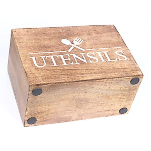 ARTISENIA Wooden Kitchen Utensil Holder With 2 Compartments Wood Utensil Organizer for Cutlery, Napkins, Cups Caddy Organizer | 9.5 X 5 X 7 Inch