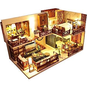 CUTEBEE Dollhouse Miniature with Furniture, DIY Wooden Dollhouse Kit Plus Dust Proof and Music Movement, 1:24 Scale Creative Room Idea(Quiet Time)