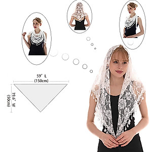 LMVERNA Mass Veil Catholic Church Mantilla Chapel Lace Shawl or Scarf Latin Mass Head Cover with a Handy Storage Pouch (White)