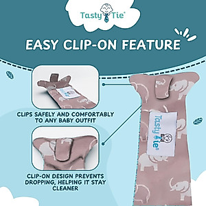 Tasty Tie Teething Tie, 3-in-1 Clip-on Baby Tie, Crinkle Toy & Silicone Teether for 3-6-9-12-18 Month Babies, Unique Baby Boy Gift or Stocking Stuffer, Elephant Style