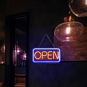 BESTIELAM Neon Sign, OPEN Neon Signs for Business, Ultra Bright Blue & Red LED Neon Lights For Wall Decor & Room Decor, Restaurant, Store, Bar, Party Decoration, USB Powered, 16"x 9"