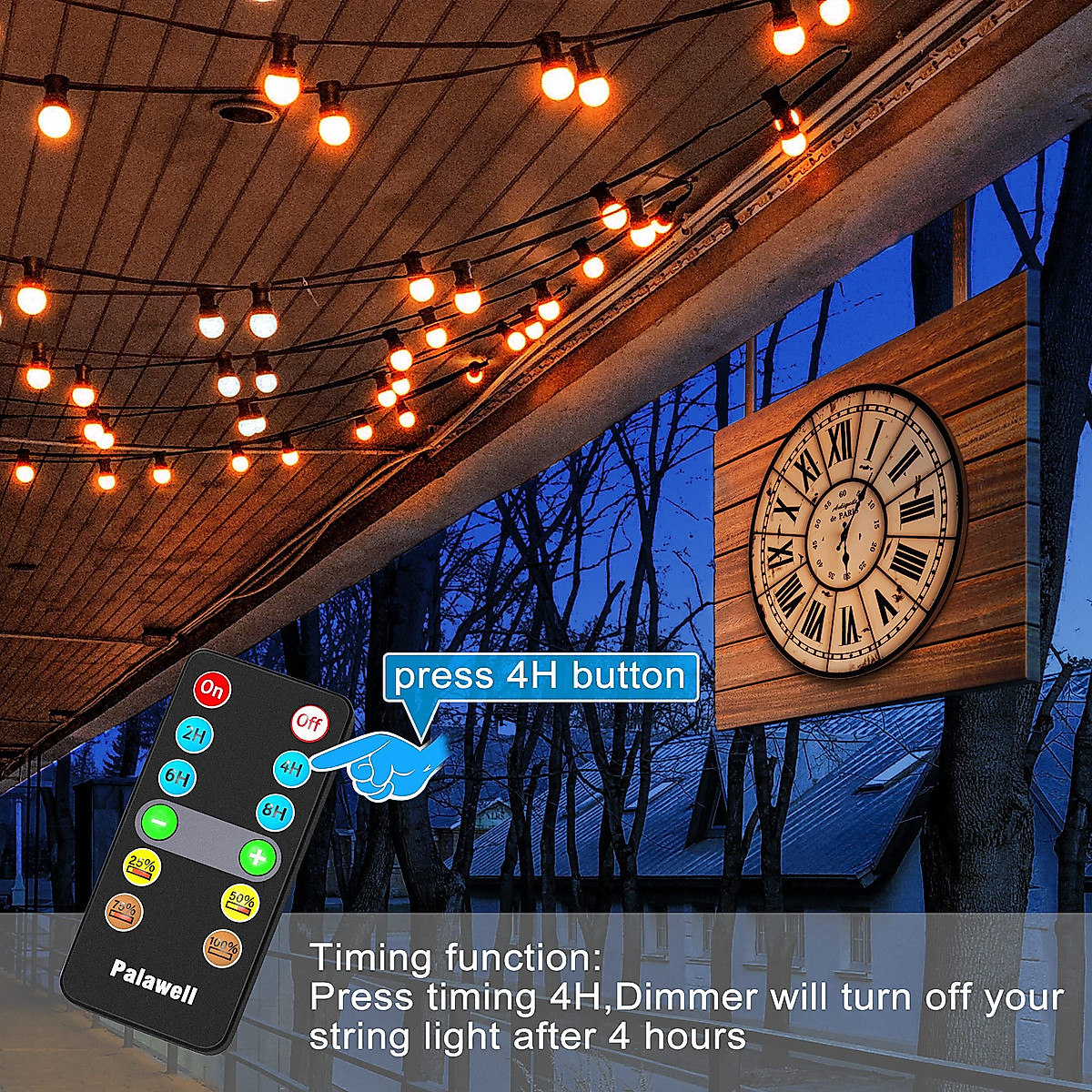 Outdoor Dimmer for String Lights,350W String Light Dimmer Switch,100ft Remote Control Dimming Timer for Led Light,Lamp and Patio Light,Dimmer for Outdoor String Light,Dimmer Plug,Timer,Waterprooof