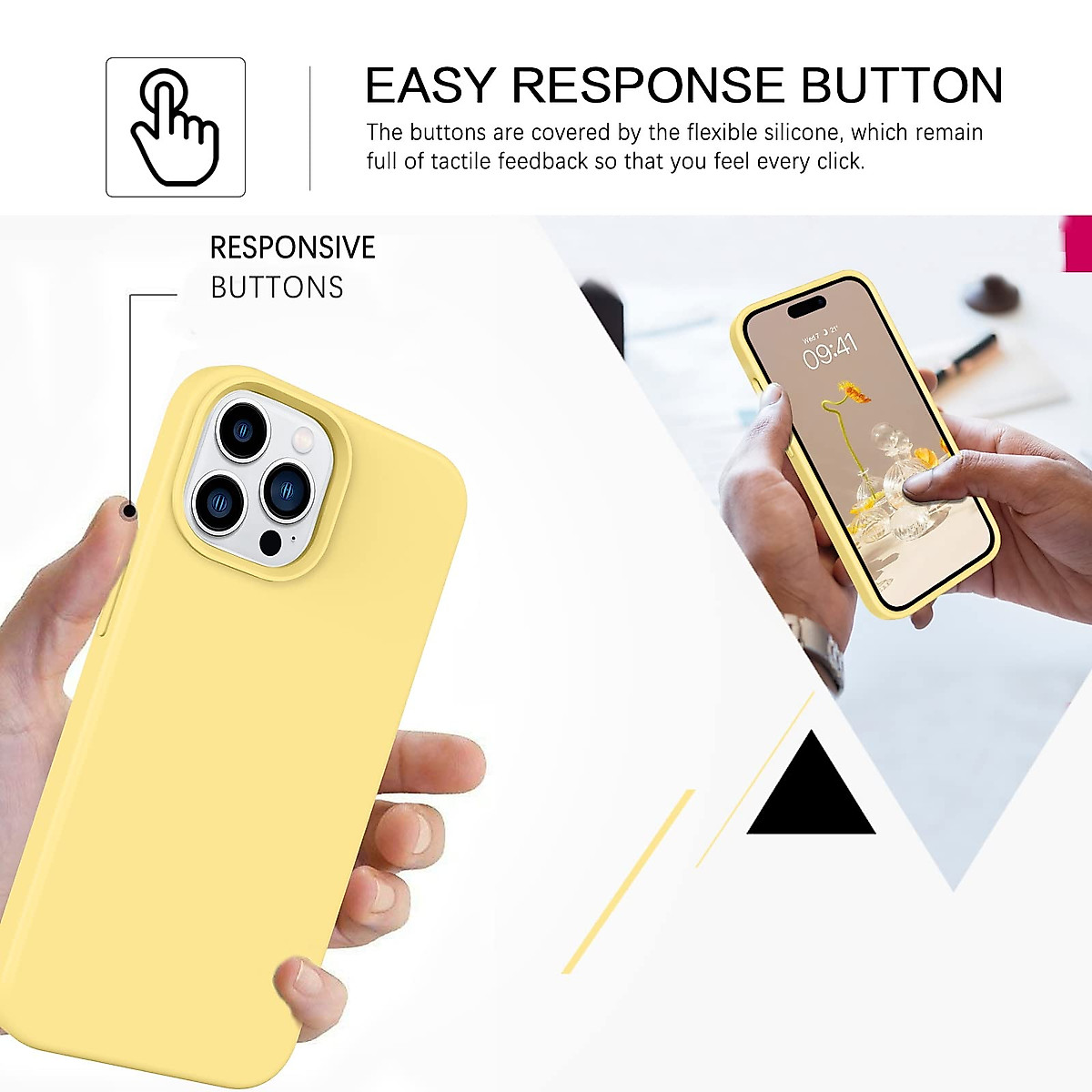 BENTOBEN Compatible iPhone 13 Pro Max Phone Case, Soft Silicone Gel Rubber Bumper Microfiber Lining Hard Back Women Shockproof Protective Cover for iPhone 13 Pro Max 6.7",Yellow